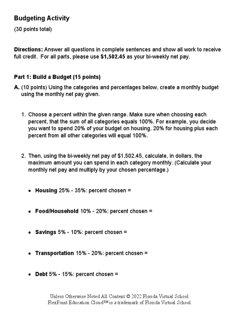 0303 Budgeting Activity | PDF | Renting | Economies
