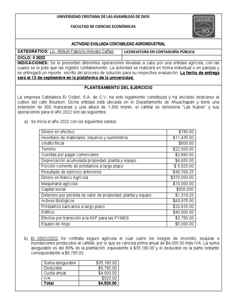 Actividad Evaluada Contabilidad Agroindustrial | PDF | Contabilidad | Dinero
