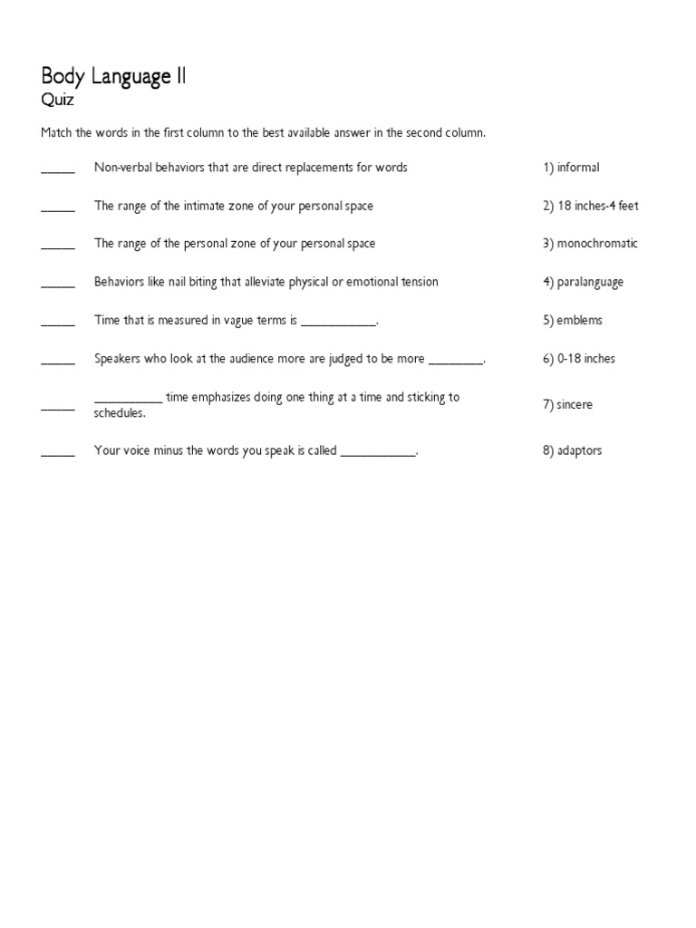 Body Language Worksheet 5 | PDF