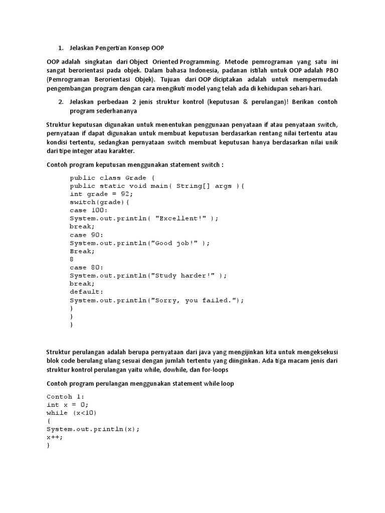 Konsep Dasar OOP dan Struktur Kontrol | PDF | Komputer | Teknologi & Rekayasa