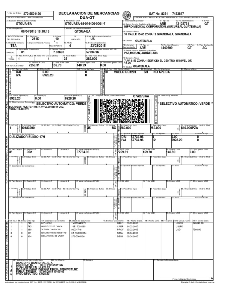Declaración de Mercancías DUA-GT | PDF | Guatemala | Business