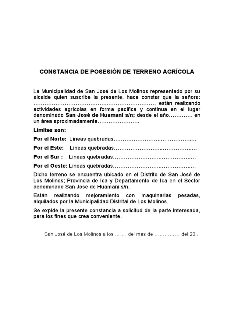 Modelo De Solicitud Constancia De Posesion