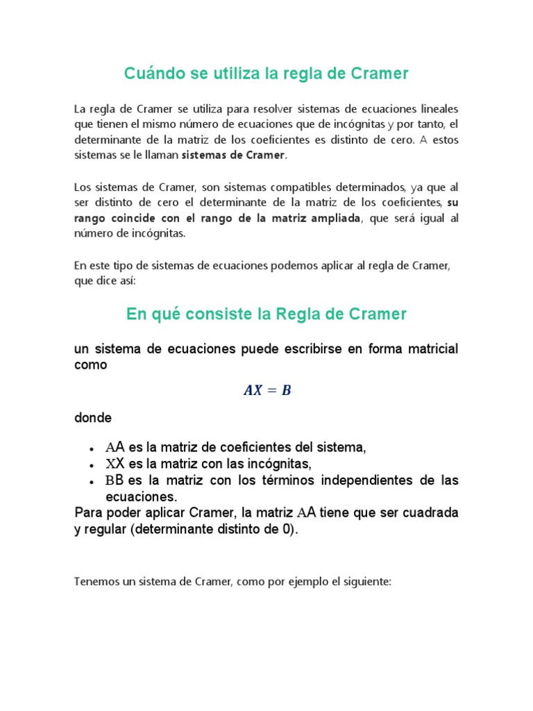 Cuándo Se Utiliza La Regla de Cramer | PDF | Determinante | Matriz (Matemáticas)