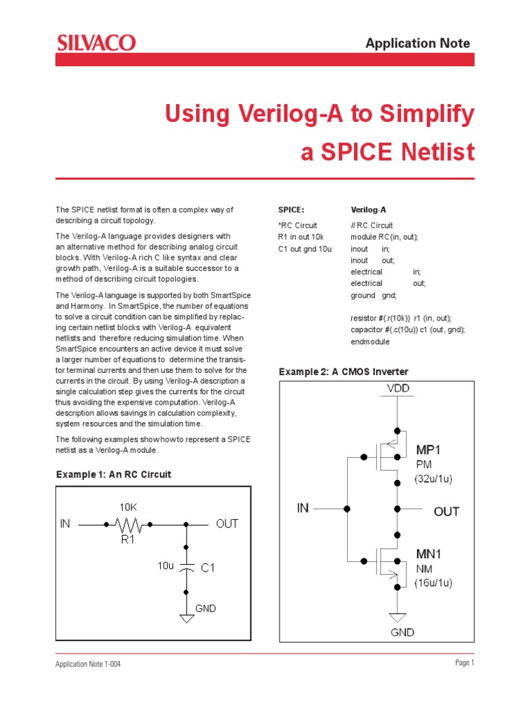1 004 Verilog A Pdf Spice Electrical Network