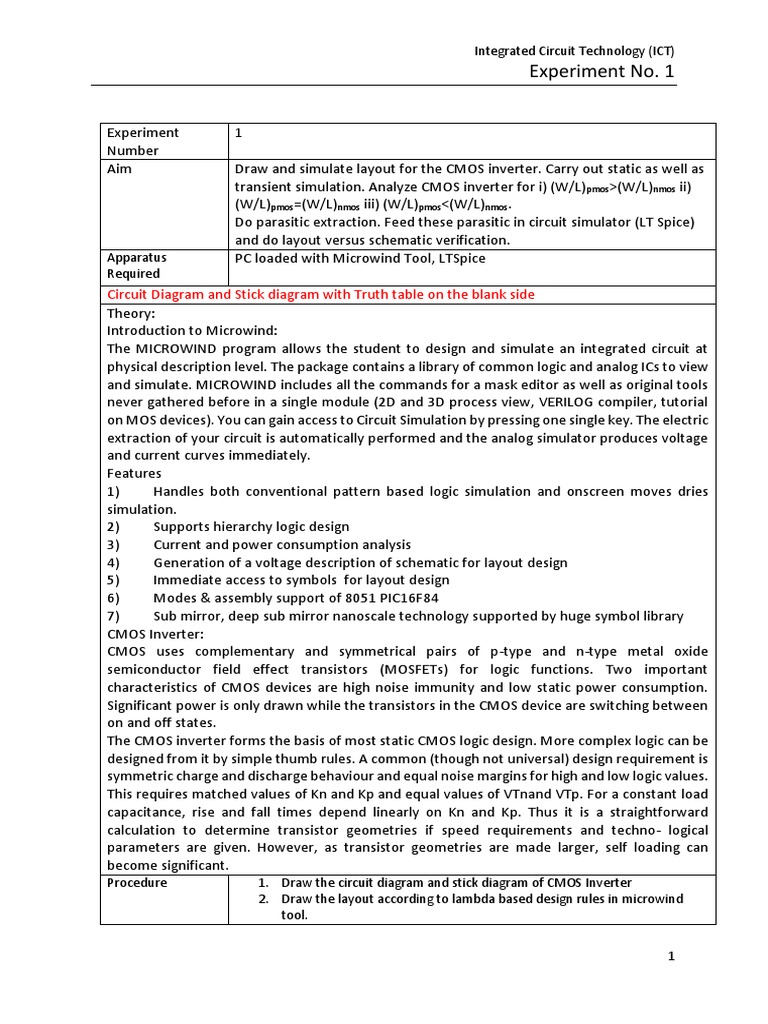 Expt 01 Cmos Inverter | PDF | Cmos | Integrated Circuit