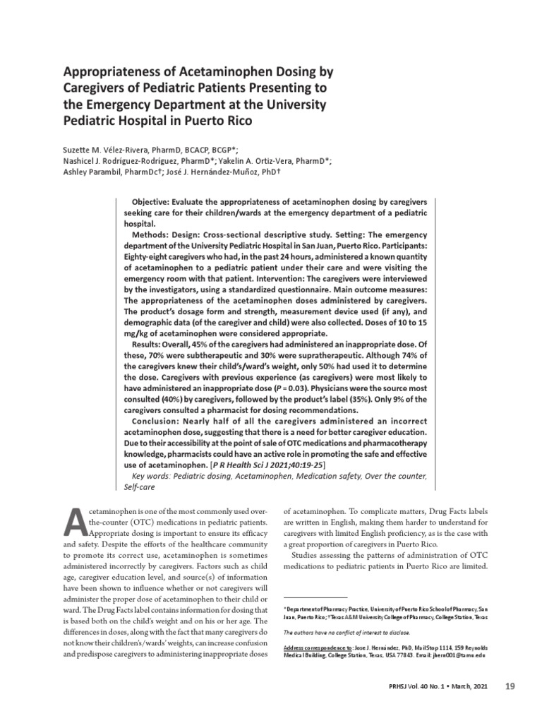 Appropriateness of Acetaminophen Dosing by Caregivers of Pediatric ...