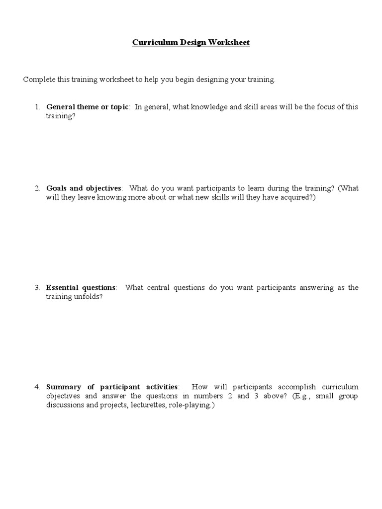 Curriculum Design Worksheet | PDF