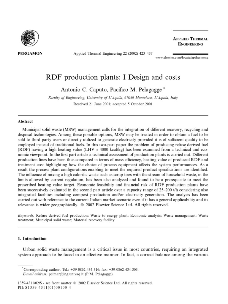 RDF Plant Design and Cost | PDF | Municipal Solid Waste | Waste Management