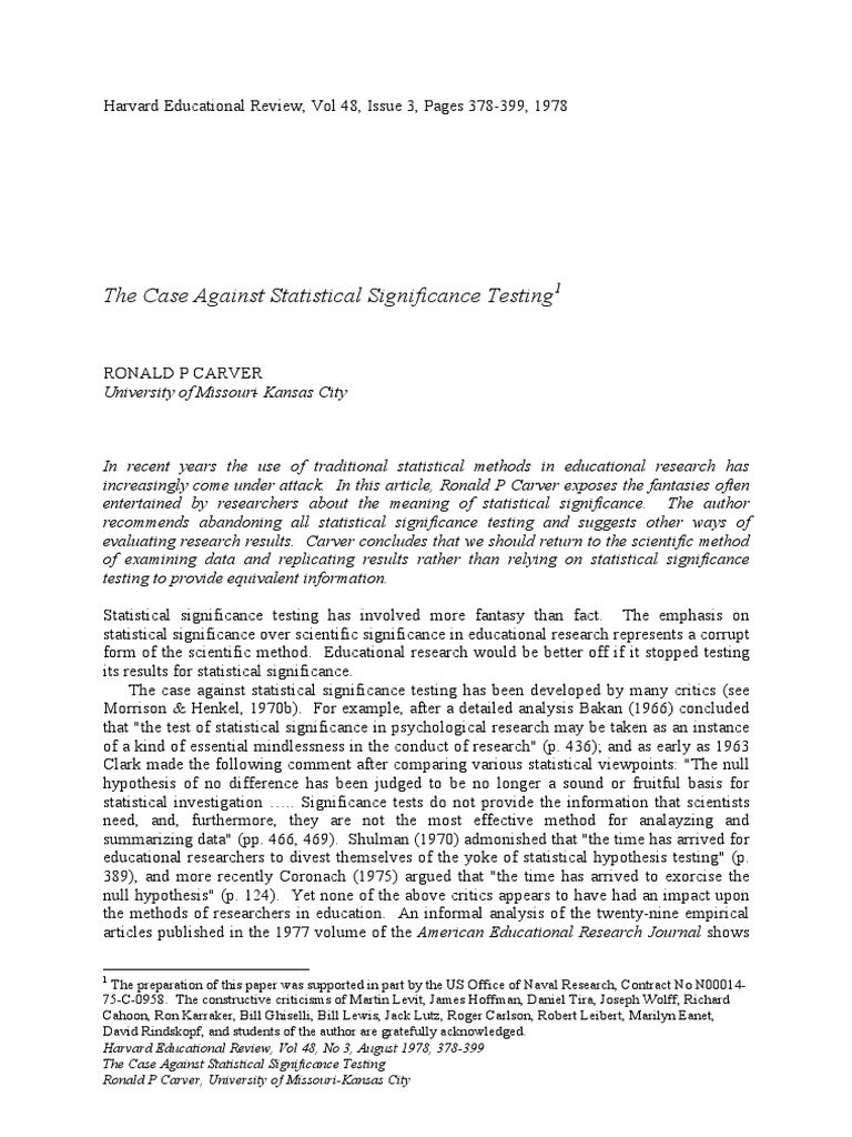 The Case Against Statistical Significance Testing Pdf