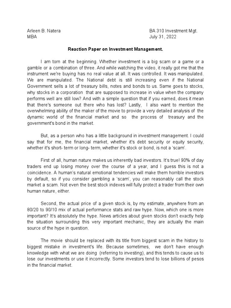 Arleen Natera Investment | PDF | Investing | Stocks