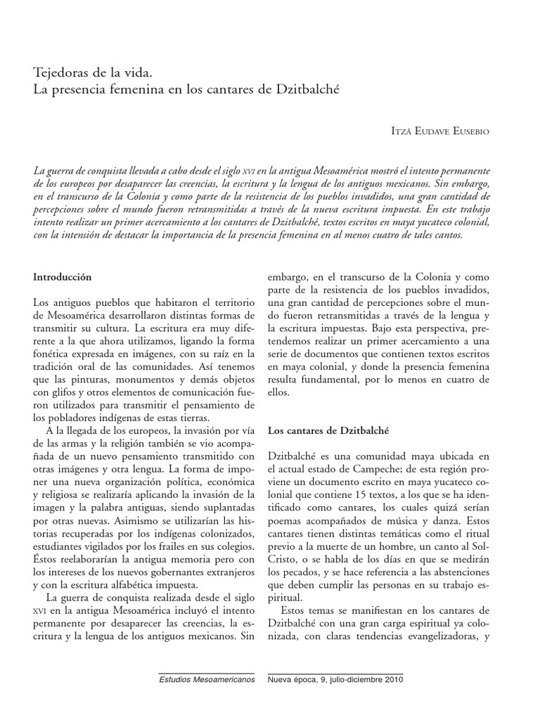 Eudave Presencia Femenina Cantares Dtzibalche | PDF | Mesoamérica ...