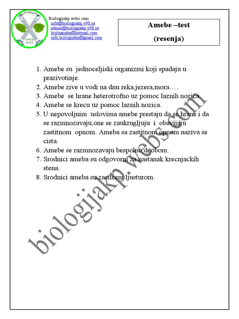 Amebe Test Resenja | PDF