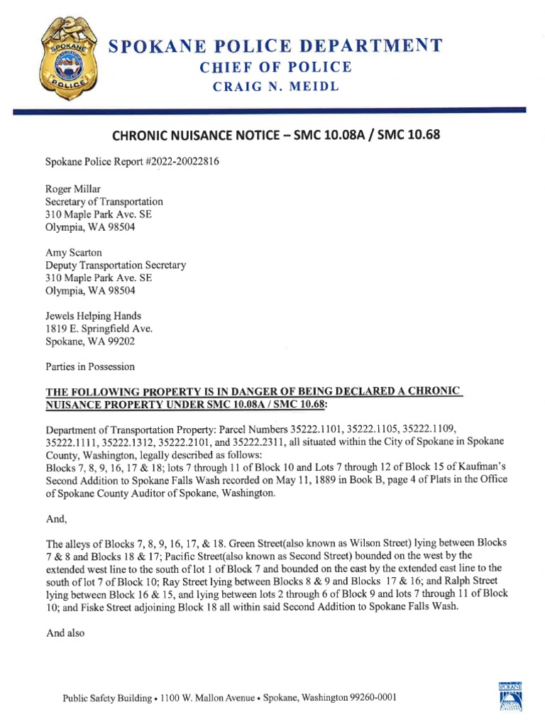 Police Chief Letter To WSDOT | PDF