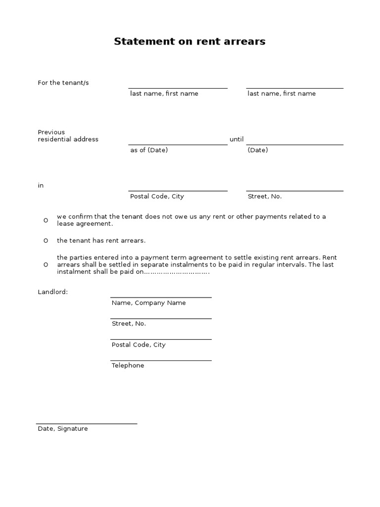 Statement On Rent Arrears | PDF