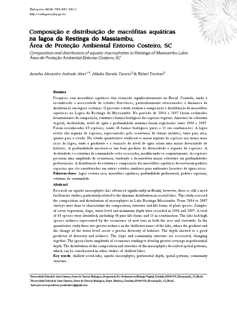 Composição e Distribuição de Macrófitas Aquáticas Lagoa Restinga SC ...