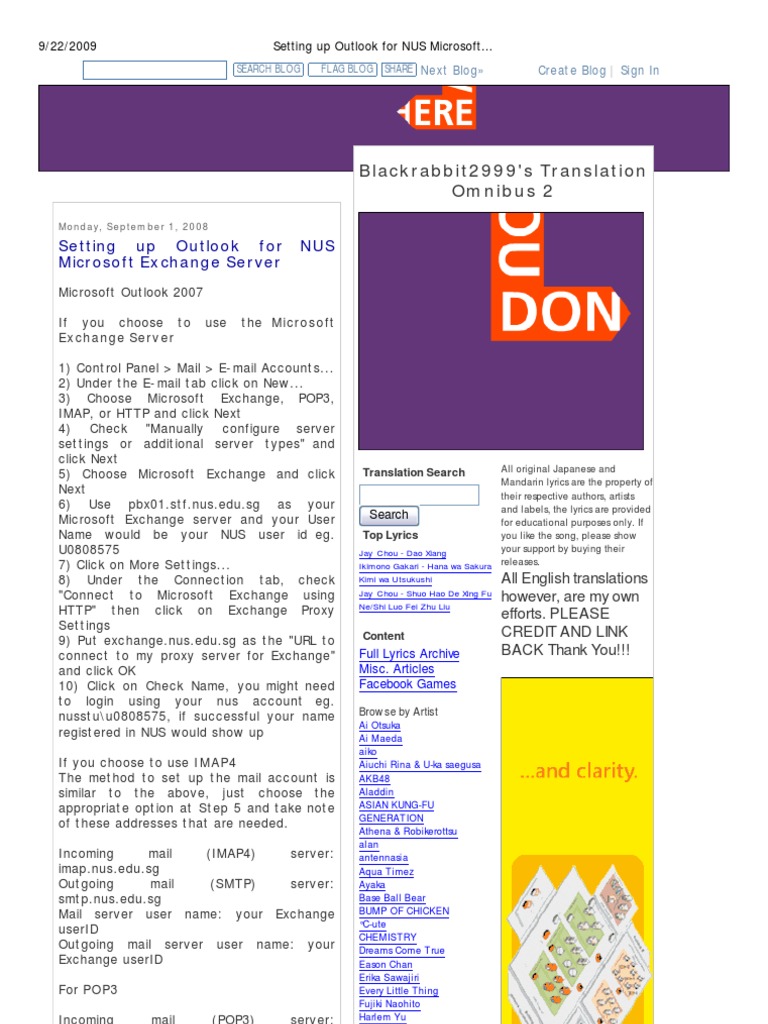 Setting Up Outlook For NUS Microsoft Exchange Server | PDF | Microsoft ...