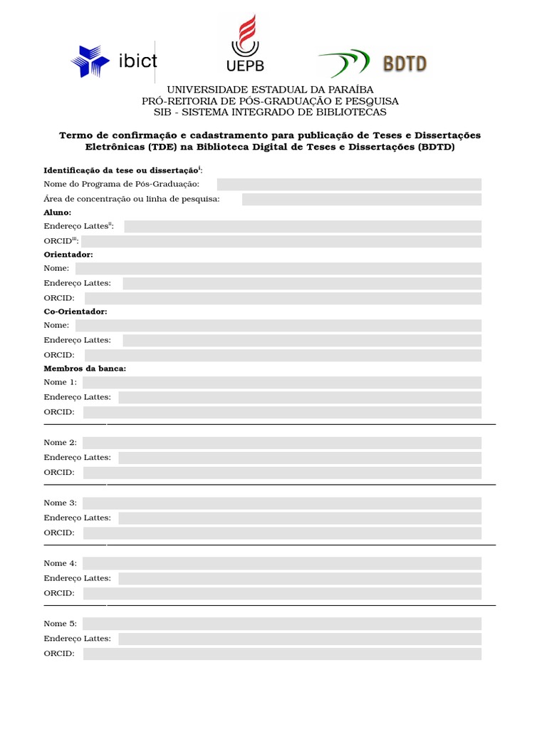 Termo de Depósito BDTD | PDF | Pós-graduação | Bibliotecas