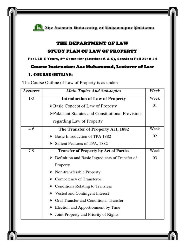 Property Law Course Outline for LLB | PDF | Lease | Mortgage Law