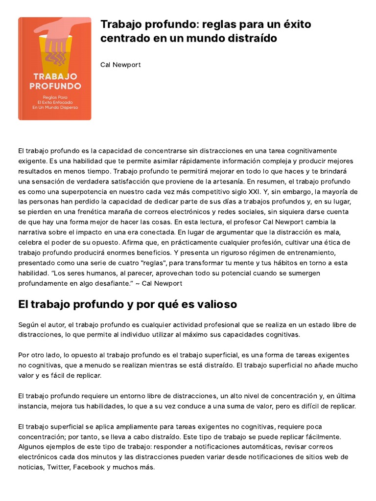 Deep Work Rules For Focused Success in A Distracted World | PDF | Mente ...