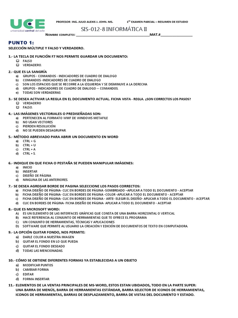 Practica #3 Resumen 1er Examen Parcial de Word - (Informatica 2) | PDF ...