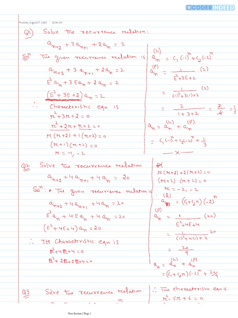 Non Homogeneous Recurrence Relation Image Marked Pdf