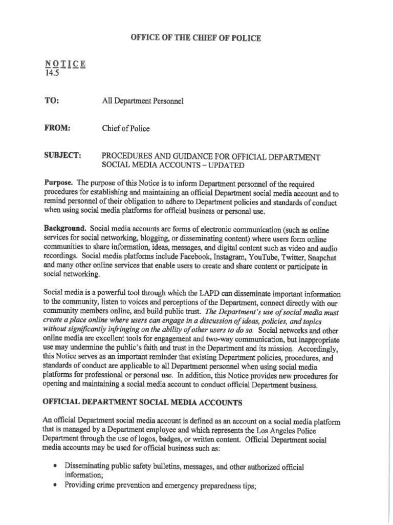 New LAPD Social Media Policy | PDF