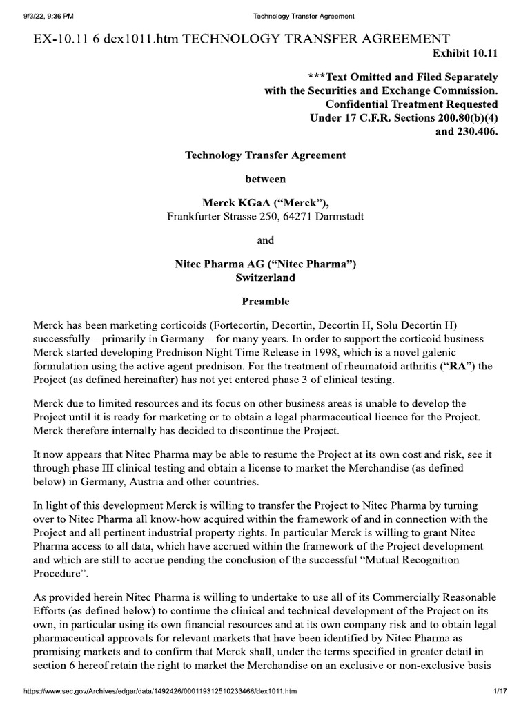 Tech Tranfer Agreement - Sample 2 | PDF