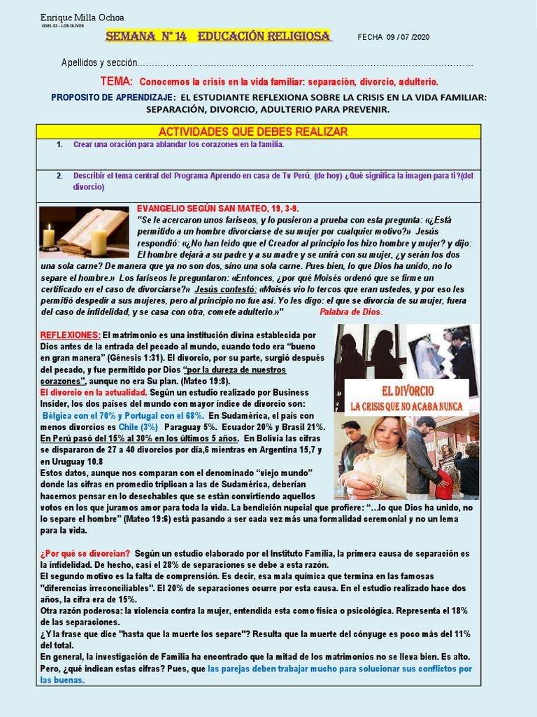 Ficha Sesion 14 4to Año | PDF | Matrimonio | Divorcio