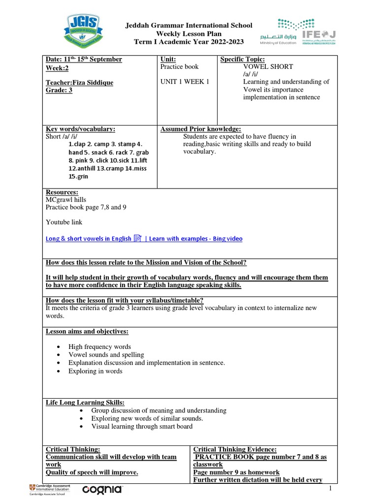 G3-English spelling-W2-T1 | PDF | Lesson Plan | Vocabulary