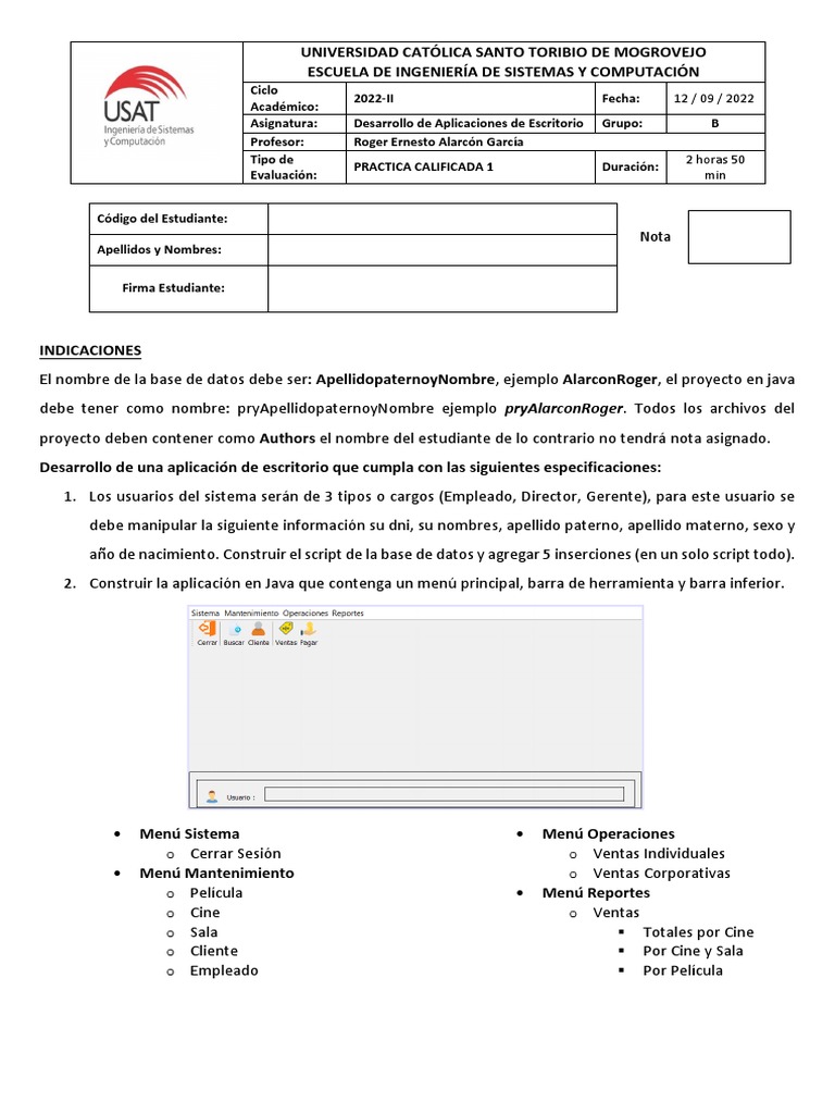 U1-I1 - Practica Calificada 01 | PDF | Java (lenguaje de programación) | Usuario (informática)