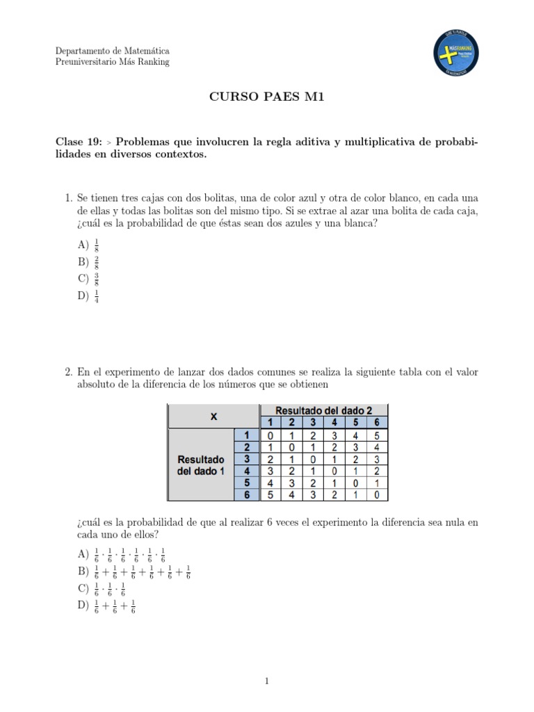 Clase 19 Paes m1 | PDF | Probabilidad | Matemáticas
