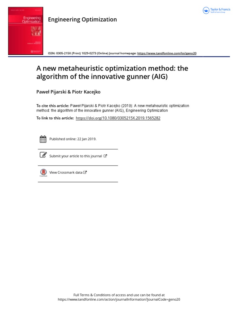 A New Metaheuristic Optimization Method The Algorithm Of The Innovative Gunner Aig 2019 