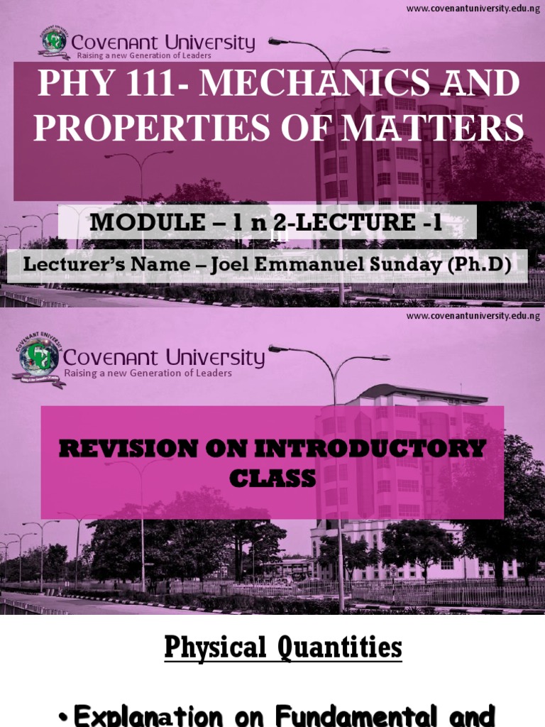 2020-2021 - PHY 111 1st N 2nd Module Lecture | PDF | Euclidean Vector | Force