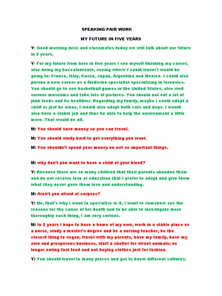 Speaking Pair Work Five Years | PDF | Self-Improvement | Wellness