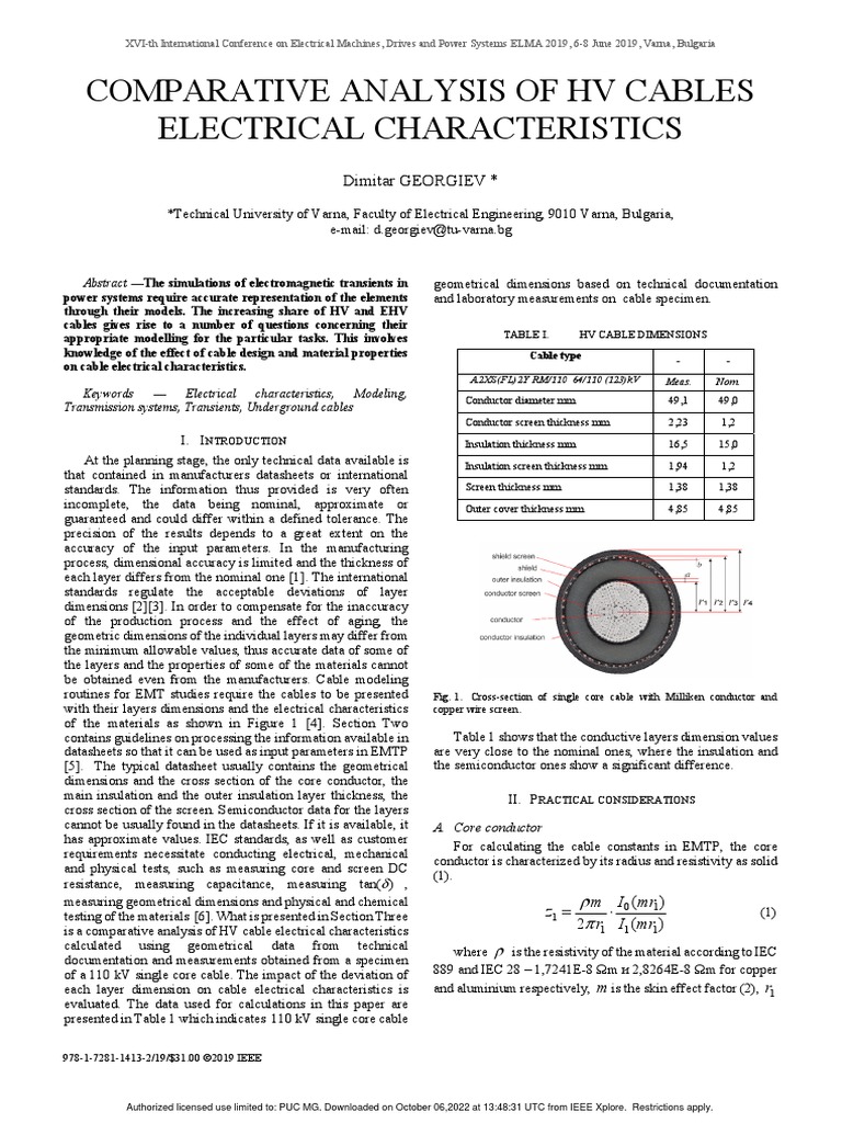 Comparative Analysis of HV Cables Electrical Characteristics | PDF ...
