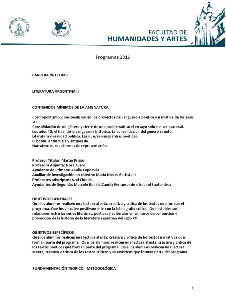 Programa Literatura Argentina II 2019 | PDF | Historia | Clásicos