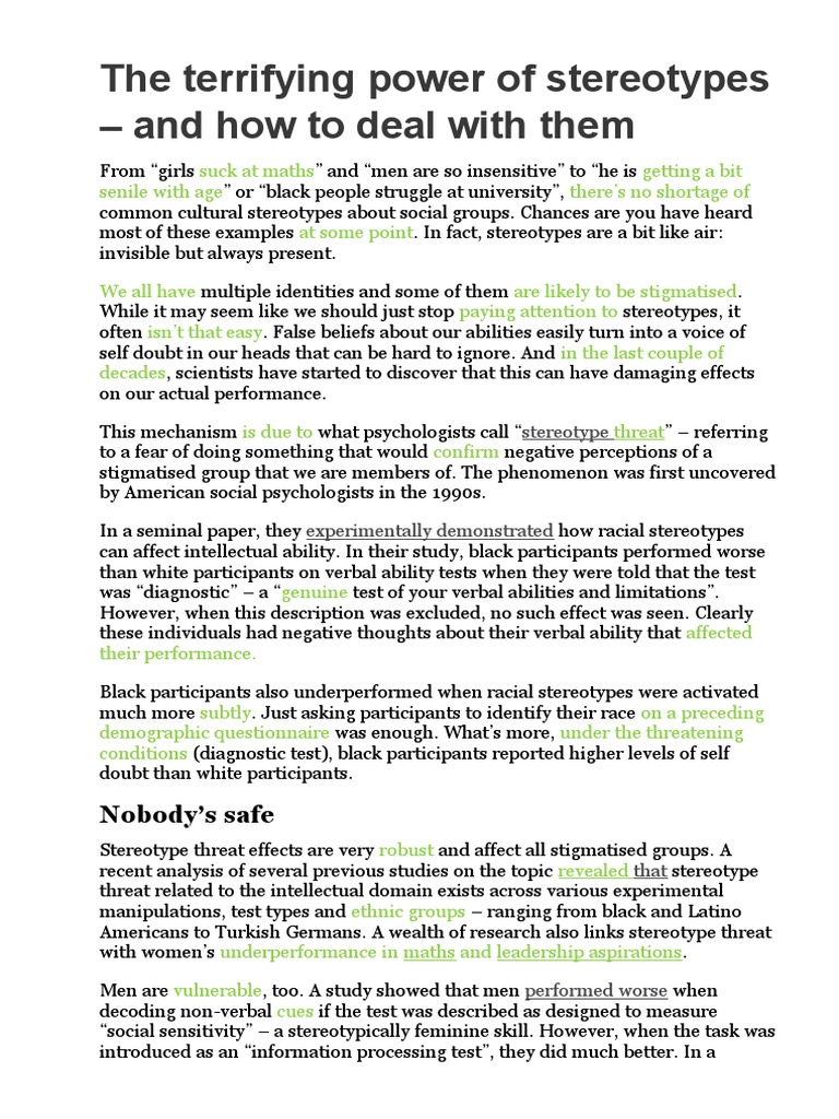 Understanding and Overcoming Stereotype Threat | PDF | Stereotypes ...