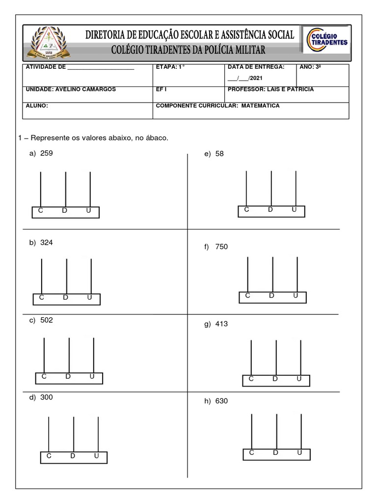 Atividade Matemática Ábaco | PDF