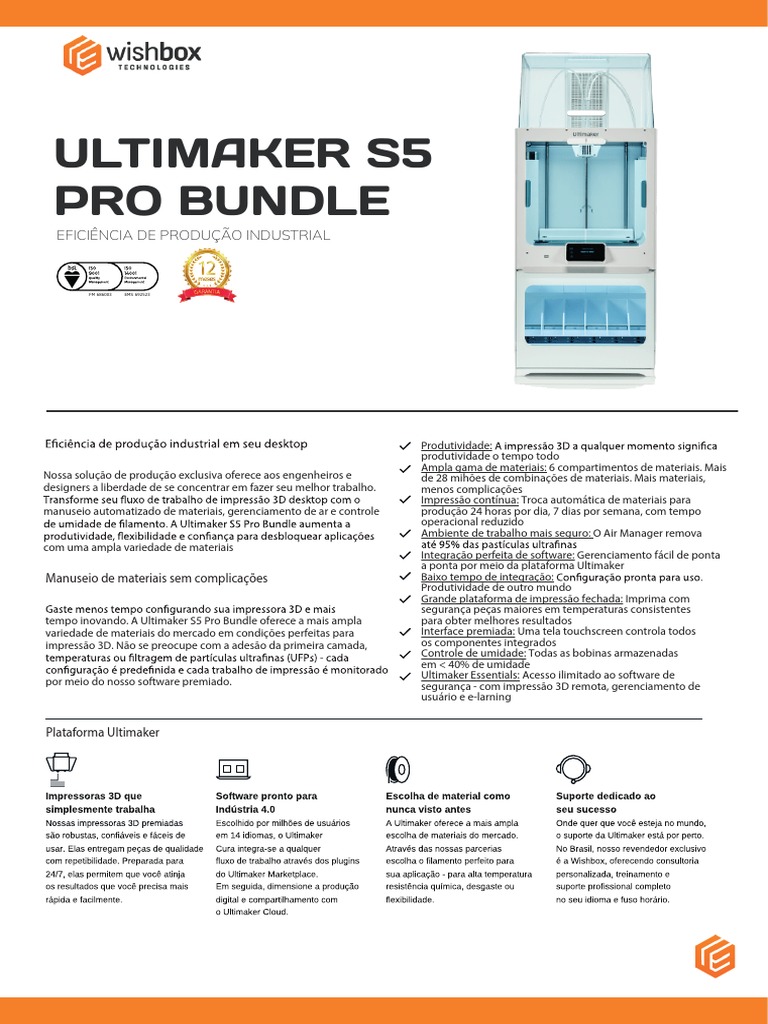 Ultimaker s5 Pro Bundle Datasheet PT | PDF