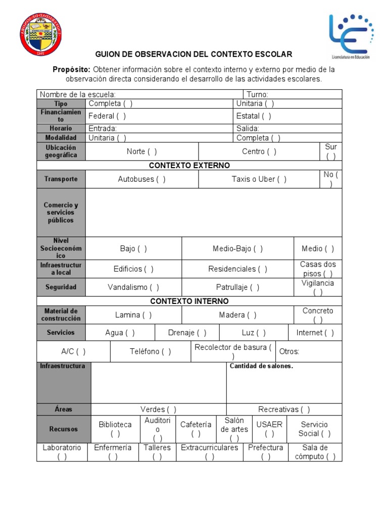Guion de Observacion Del Contexto Escolar | PDF Guion de Observacion Del Contexto Escolar | PDF