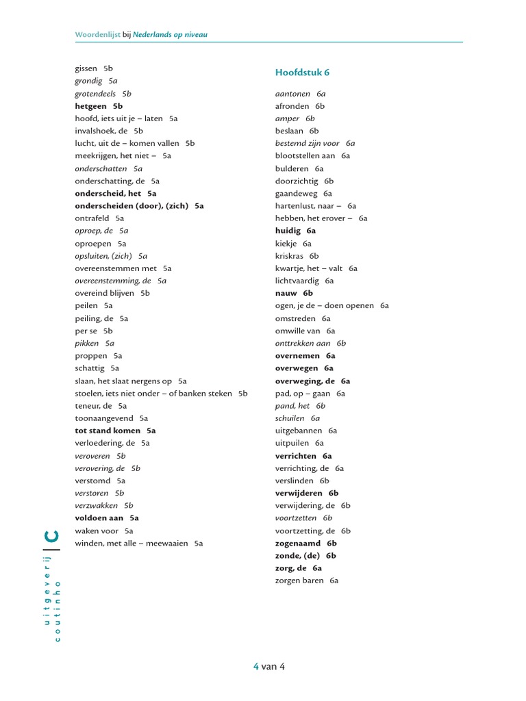 Woordenlijst Per Hoofdstuk 4 Pdf