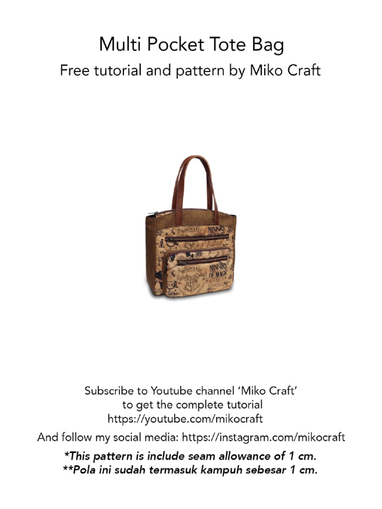 Multi Pocket Tote Bag - Free Pattern and Tutorial by Miko Craft | PDF