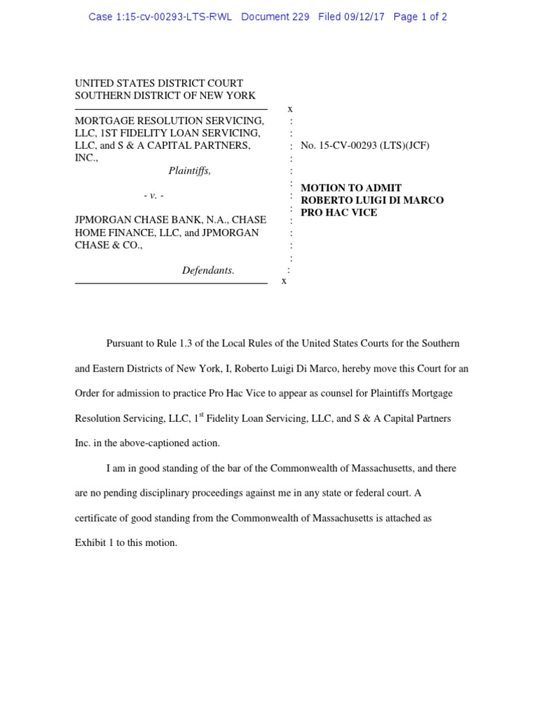 229 MOTION For Roberto Luigi Di Marco To Appear Pro Hac Vice 9 12 2017 ...