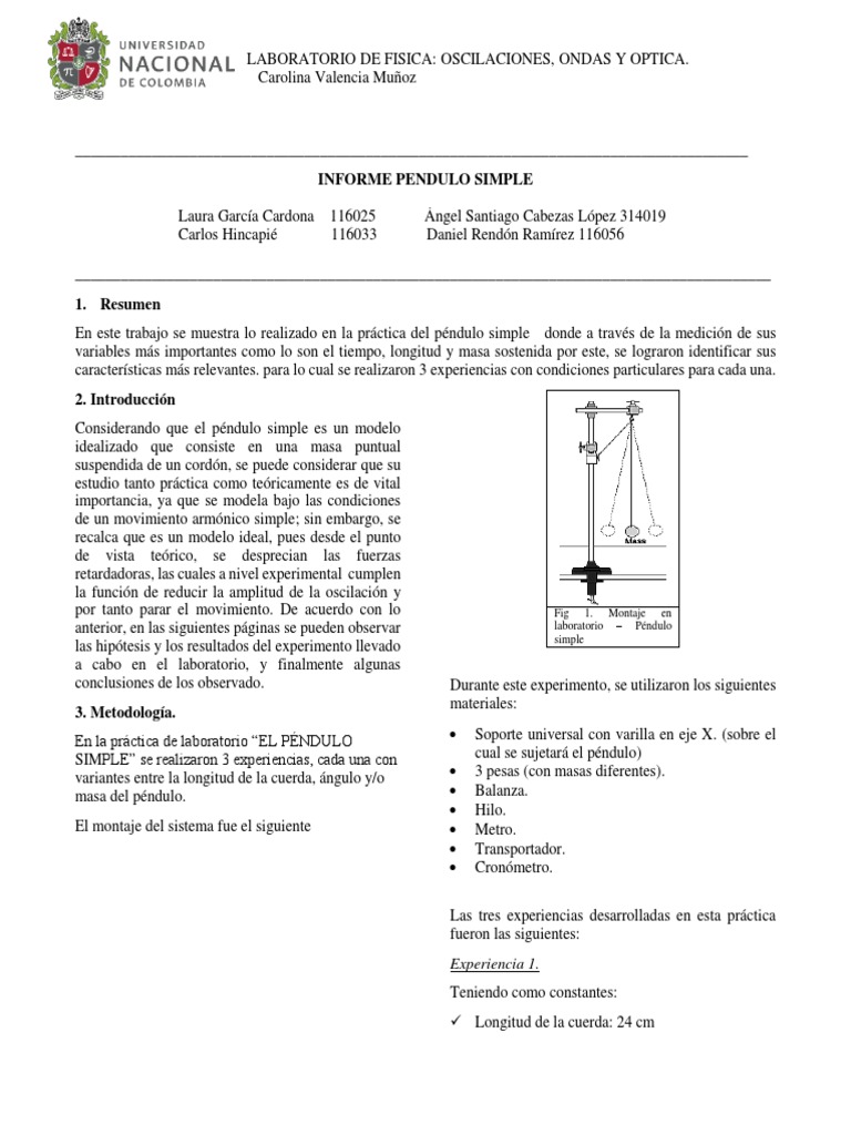 Informe 5 Pendulo Simple | PDF | Ciencia y matemáticas