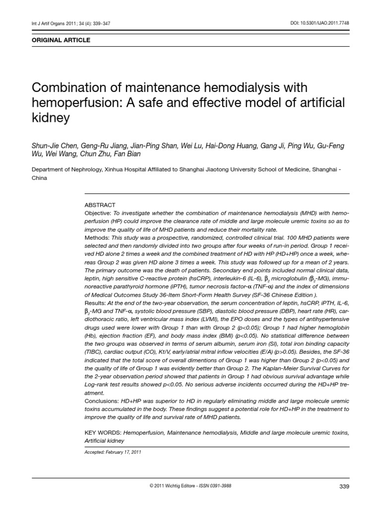 Bination of Maintenance Hemodialysis With Hemoperfusion A Safe and ...