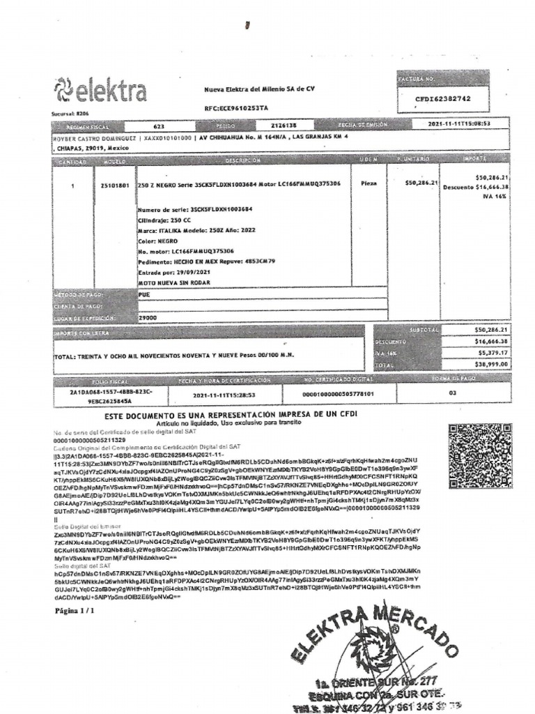 Factura Italika Escanada | PDF