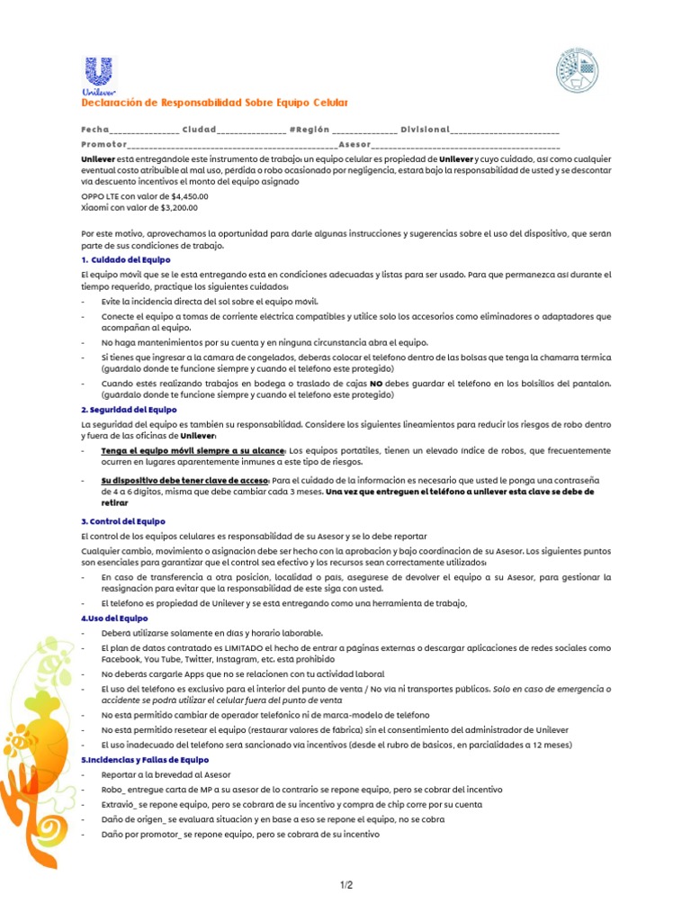 Carta Responsiva 2022 Celular Promor | PDF