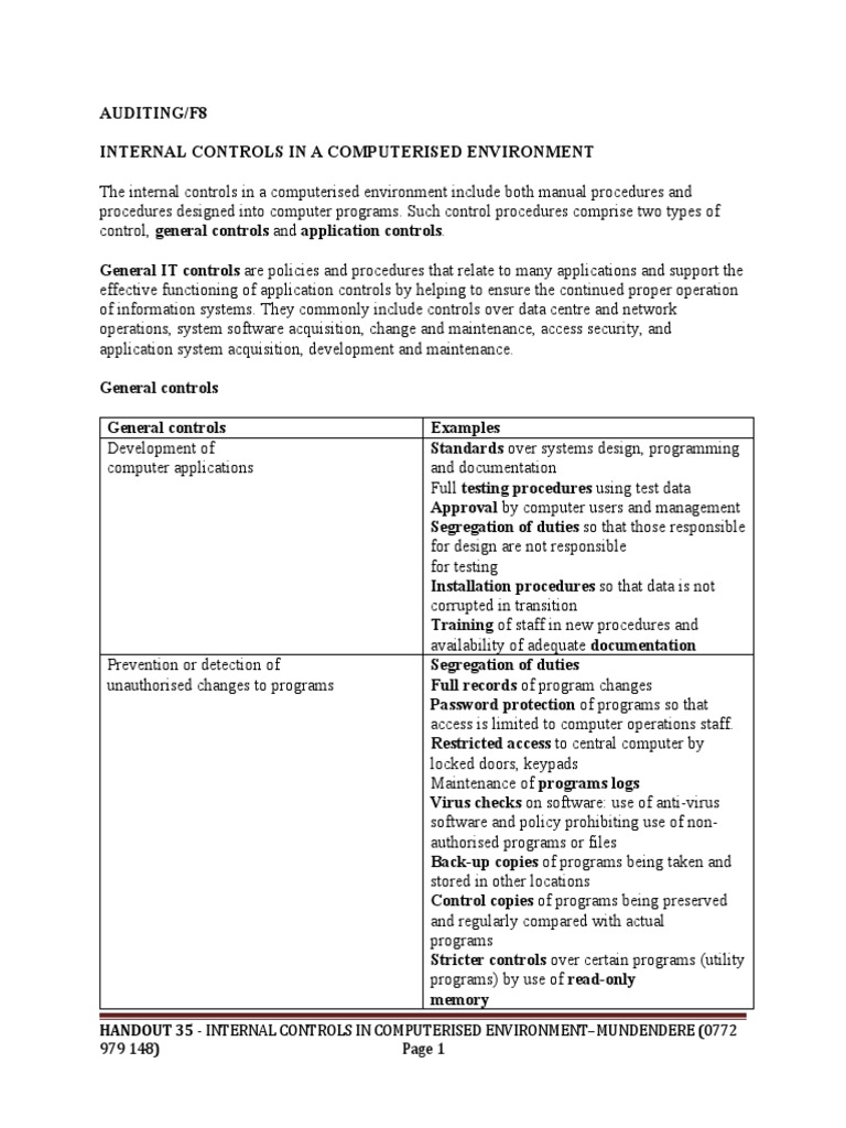 Internal Controls in A Computerised Environment | PDF | Computer File | Backup