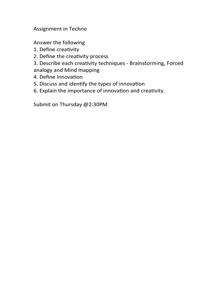 Creativity and Innovation Assignment Guide | PDF