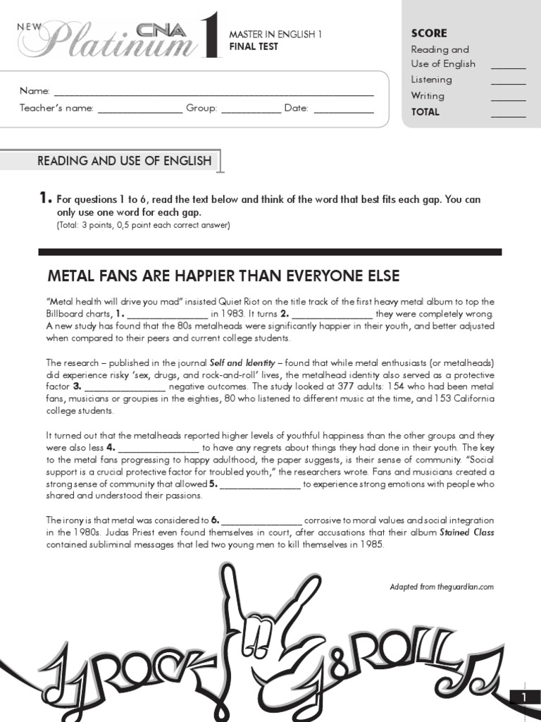 Master in English 1 - Final Written Test Type A | PDF | Compulsive ...